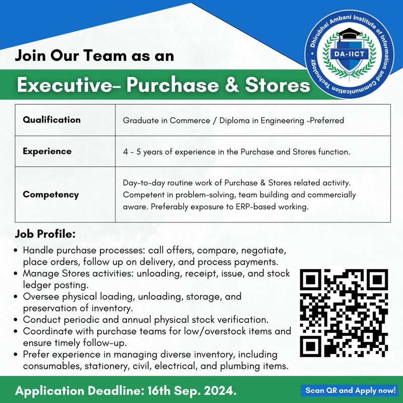 Executive – Purchase & Stores | Dhirubhai Ambani Institute of ...